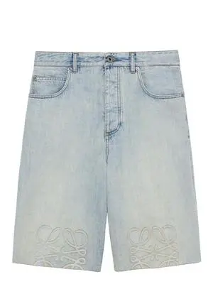 Loewe Anagram Embroidered Denim Shorts - Blue