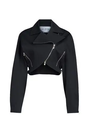 ALAÃA Alaïa Cropped Biker Cotton Poplin Jacket - Black