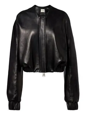 Khaite Cordan Leather Zip-up Bomber Jacket - Black