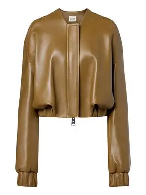 Khaite Khaite Cordan Leather Zip-Up Bomber Jacket Green