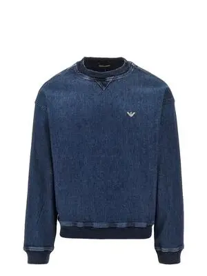 Emporio Armani Denim Crewneck Sweatshirt With Eagle Logo - Blue