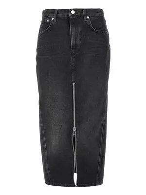 HAIKURE Denim Midi Skirt With Zip Front - Black