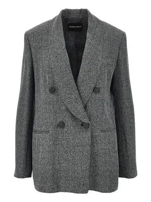 Emporio Armani Double-breasted Shawl Collar Jacket In Mouliné Fabric - Grey