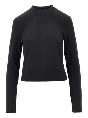 Jacquemus Long-sleeved Ribbed Crewneck T-shirt With Grosgrain Logo - Black
