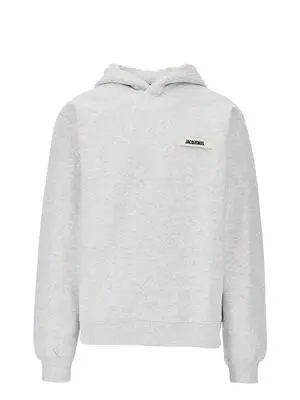 Jacquemus Fleece-back Hoodie With Gros Grain Logo Label - Grey