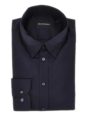 Emporio Armani Cotton-blend Technical Poplin Shirt An Blue
