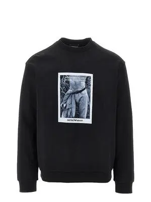 Emporio Armani Crewneck Sweatshirt With Graphic Logo Print - Black