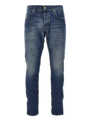 Dolce & Gabbana Regular Fit Five-pocket Jeans With Logo Plate - Blue