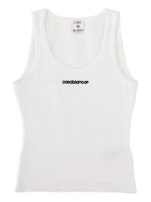 Casablanca Ribbed Logo Tank Top - White