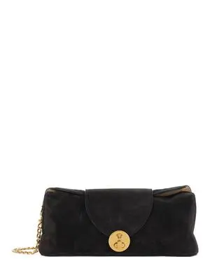 Versace Calf Leather Clutch With Turn Lock And Chain Strap - Brown