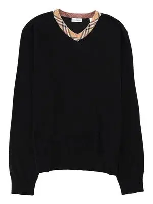 BURBERRY Merino Wool V-Neck Sweater With Check Detail