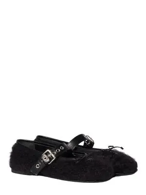 Miu Miu Mohair Ballerinas With Buckle Detail - Black