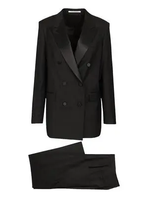 Tagliatore Double-breasted Wool Tuxedo With Wide Peak Lapels - Black