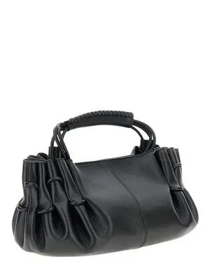 Hereu Lambskin Braided Handle Shoulder Bag - Black