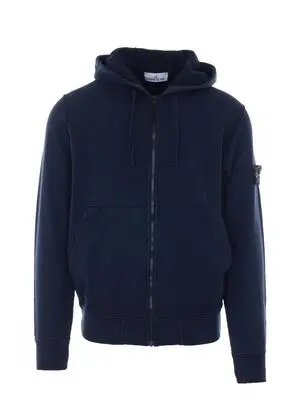 Stone Island Logo Zip Up Hoodie - Blue