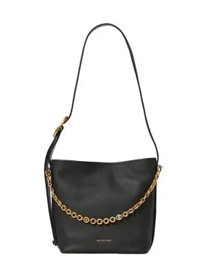 Michael Kors Textured Leather Shoulder Bag With Gold Tone Chain Accent - Black