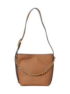 Michael Kors Textured Leather Shoulder Bag With Gold Tone Chain Accent - Brown