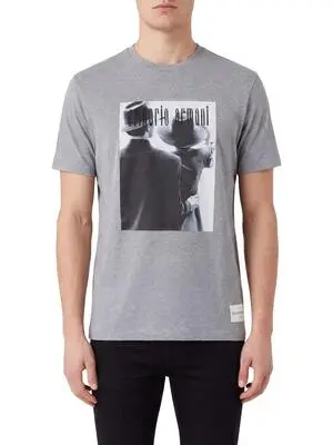 Emporio Armani Graphic Print Cotton T-shirt With Contrast Logo - Grey 1