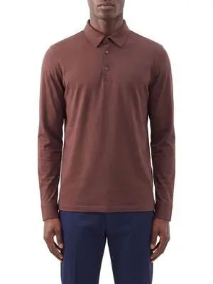 ZANONE Long-sleeved 100% Cotton Polo Shirt With Classic Collar - Brown