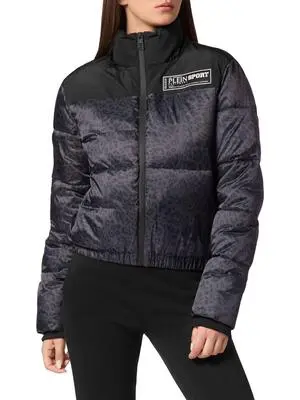 PLEIN SPORT Animal Print Nylon Short Puffer Jacket - Black