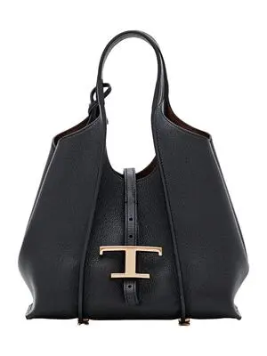 TOD'S Grained Calf Leather Shoulder Bag - Black