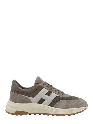 Hogan Hyperlight Leather And Mesh Lace-up Sneakers With Serrated Sole - Beige
