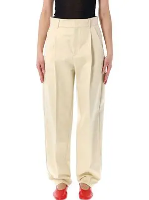 Soeur High-waisted Organic Cotton Palazzo Trousers With Darts - Cream