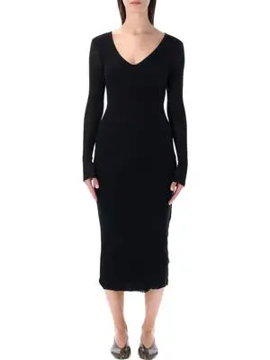 JAMES PERSE V-neck Cotton Cashmere Long Sleeve Midi Sheath Dress - Black