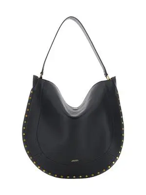 Isabel Marant Étoile Isabel Marant Oskan Studded Calfskin Hobo Bag With Removable Pouch Black