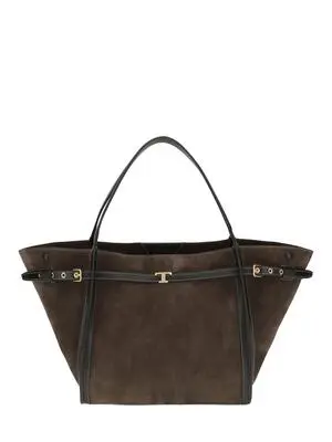TOD'S Suede Shoulder Bag With Gold Tone Hardware - Brown