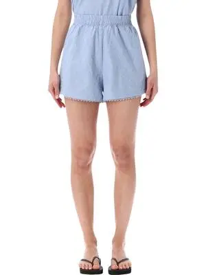 American Vintage High-waisted Cotton Shorts - Blue