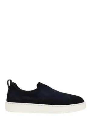 Santoni Victory Suede Calfskin Slip-on Sneakers With Elasticized Inserts - Blue