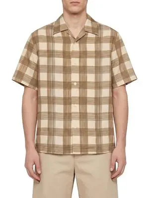 JIL SANDER Check Viscose Bowling Shirt With Cuban Collar - Cream