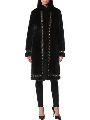 Philipp Plein Single-breasted Mink Fur Coat With Stud Embellishments - Black