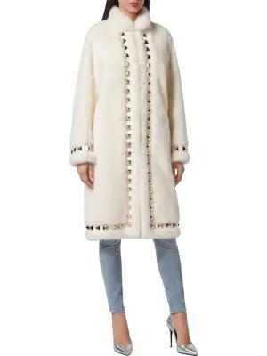 Philipp Plein Single-breasted Mink Fur Coat With Stud Embellishments - White