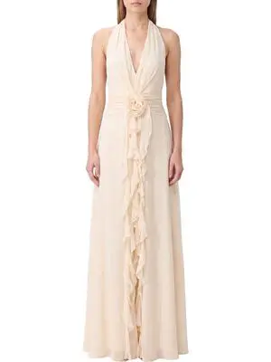 Blumarine Halter Neck Ruffled Gown - Beige