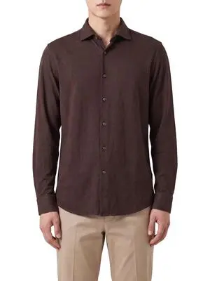 DRUMOHR Slim Fit Linen And Cotton Shirt With French Collar - Brown