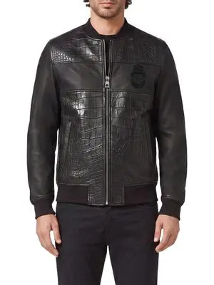 BILLIONAIRE Nappa And Crocodile Leather Bomber Jacket - Black