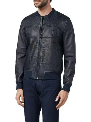BILLIONAIRE Nappa And Crocodile Leather Bomber Jacket - Blue