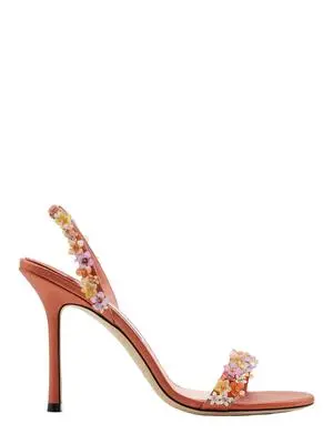 JIMMY CHOO Daisy-embroidered Satin Slingback Sandals - Pink