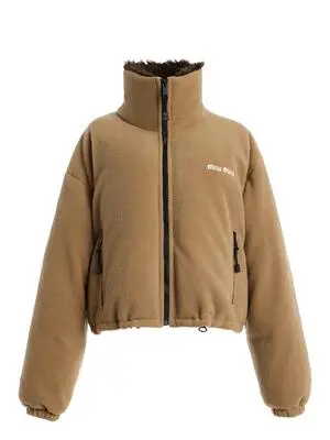 Miu Miu Fleece Puffer Jacket With Faux Fur Collar - Brown