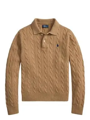 Polo Ralph Lauren Cable-knit Wool And Cashmere Polo Jumper - Brown