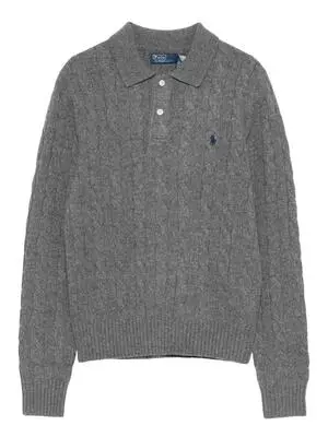 Polo Ralph Lauren Cable Knit Wool And Cashmere Polo Shirt - Grey