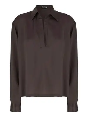 TOM FORD Silk Satin Polo - Brown