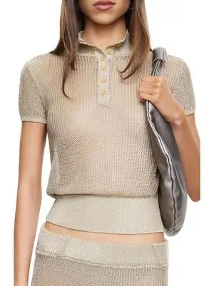 Lioness Matcha Knit Polo Tee With Metallic Finish - Gold