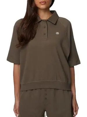 GOOD FOR NOTHING Boxy-fit Raglan Sweat Polo With Embroidered Logo - Brown