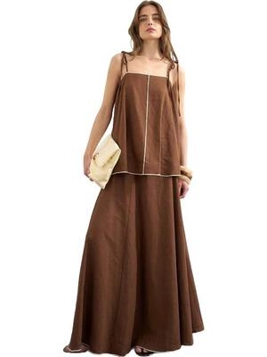 Topshop Linen Blend Maxi Skirt - Brown
