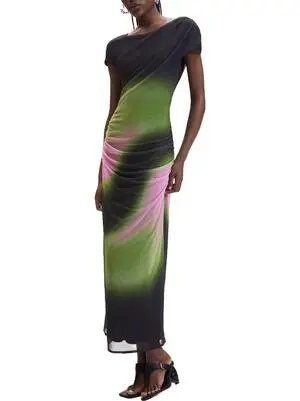 Desigual Mesh Overlay Midi Dress - Black