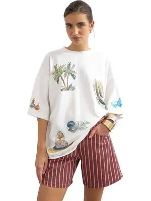 TOPSHOP Topshop Oversized Cotton T-Shirt With Tropical Graphics