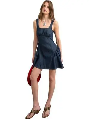 TOPSHOP Topshop Denim Bustier Peplum Minidress